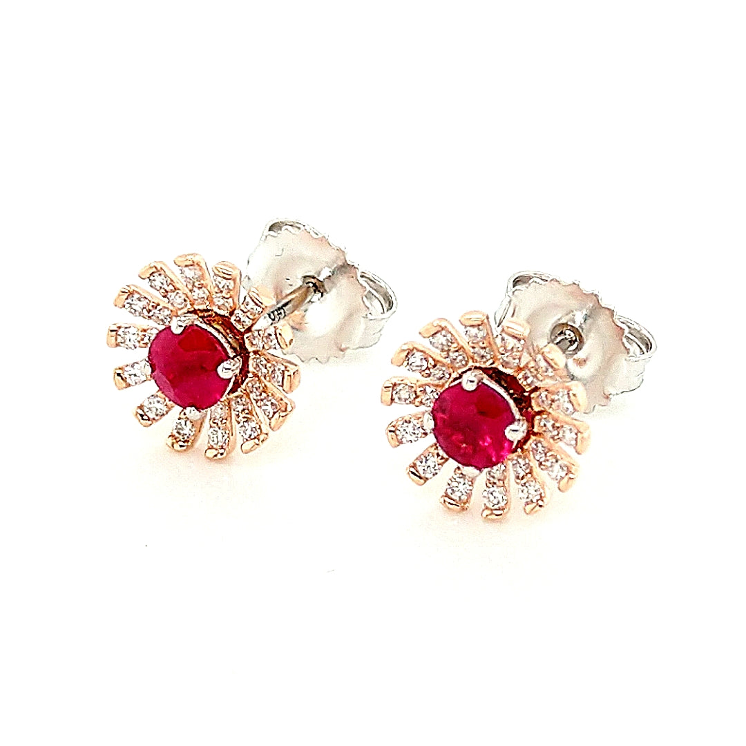 14K Rose & White Gold Ruby & Diamond Starburst Stud Earrings – Henry's ...